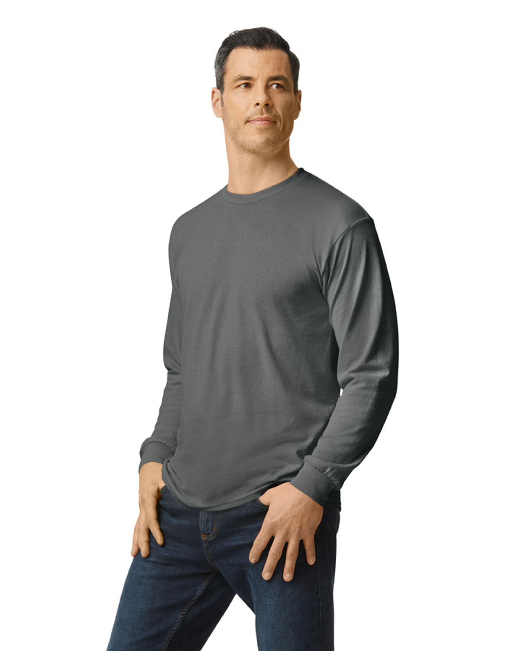 Gildan Unisex Heavy Cotton™ Long Sleeve T Shirt G540 Charcoal | Jiffy