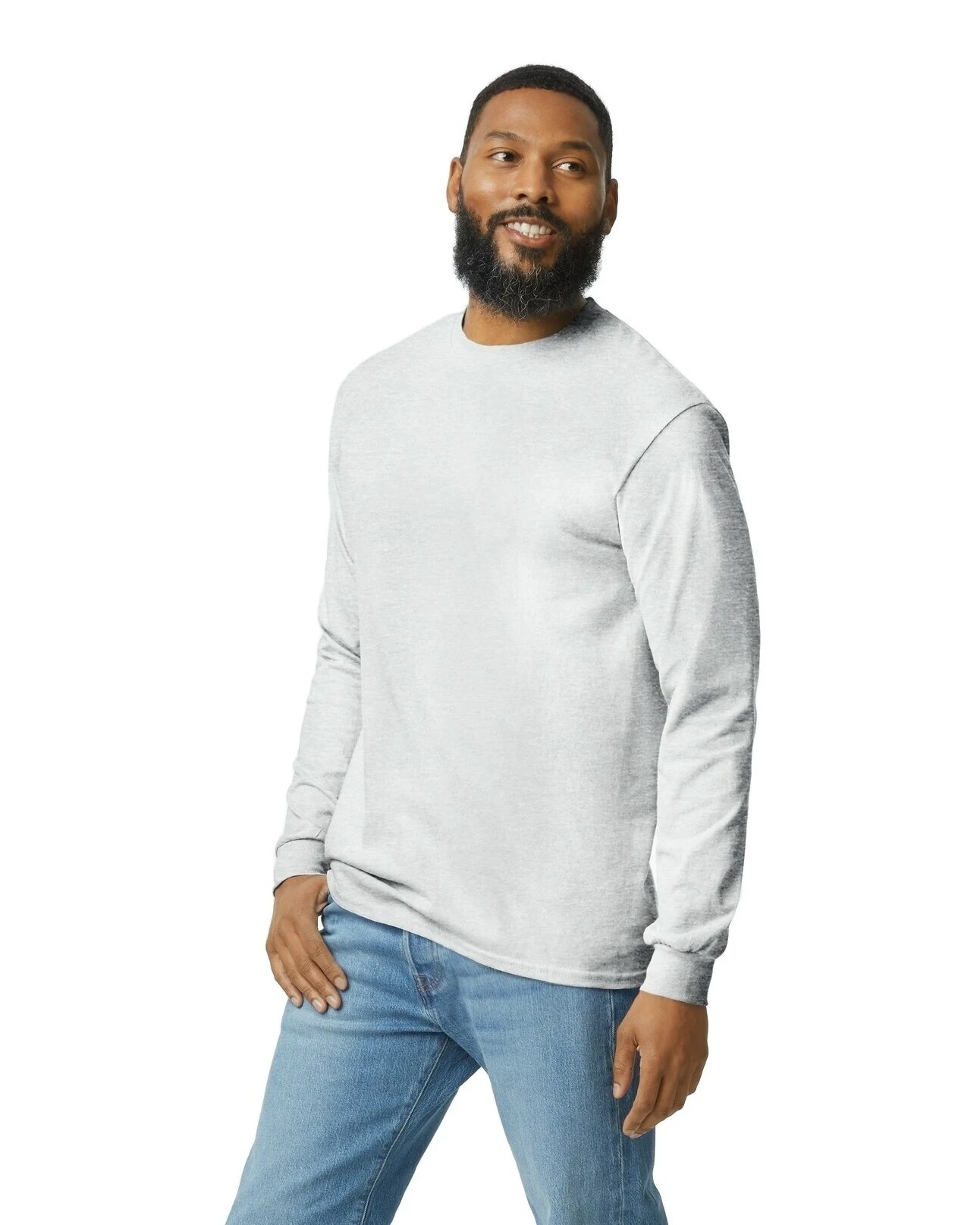 Gildan Unisex Heavy Cotton™ Long Sleeve T Shirt G540 Ash | Jiffy