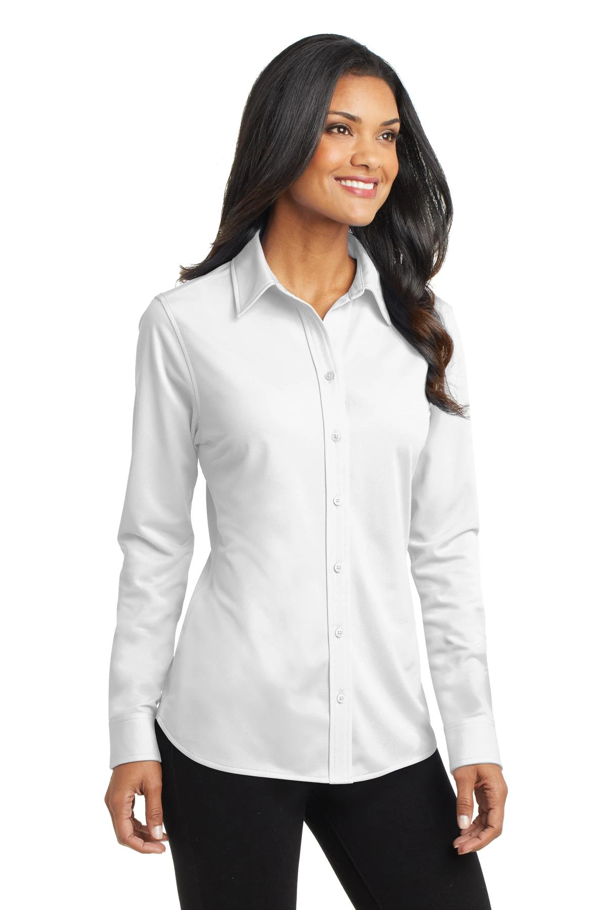 Port Authority Women's Dimension Knit Dress Shirt L570 White | Jiffy
