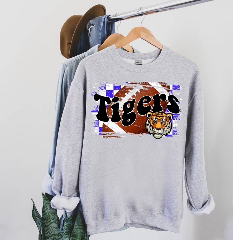 'Tigers' Bold Retro Typography with Fierce Tiger Head and Football ...