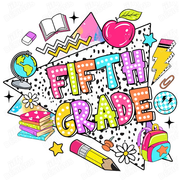 'Fifth Grade' Vibrant Pop Art Collage of Educational Symbols and ...