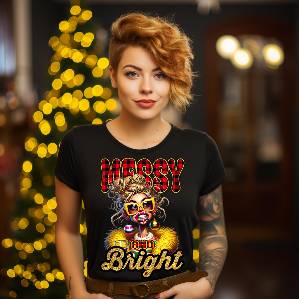 'Messy and Bright' Buffalo Plaid Text with Vibrant Festive Character ...