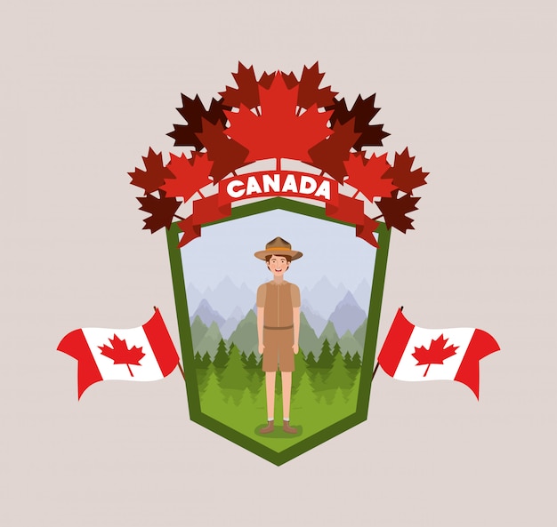 Iconic Canadian Maple Leaf Emblem with Friendly Mountie Figure | Jiffy ...