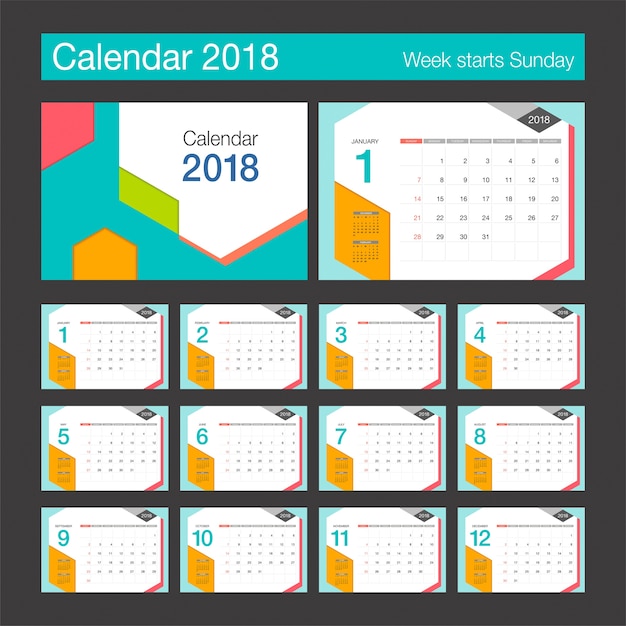 Vibrant Geometric Calendar for the Year 2018 | Jiffy Designs