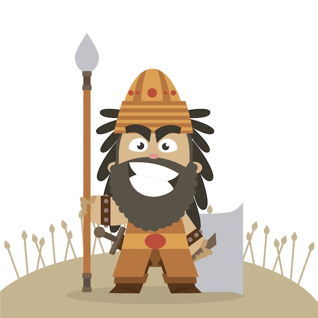 Whimsical Caveman Character Holding Spear and Stone Tablet Illustration ...