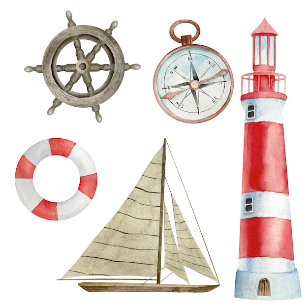Nautical Themed Watercolor Illustration with Iconic Symbols | Jiffy Designs