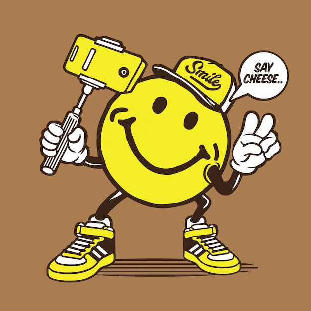 Cheerful Smiley Face Taking a Selfie and Saying 'Say Cheese' | Jiffy ...