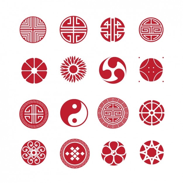 Collection of Red and White Asian Geometric Design Elements | Jiffy Designs