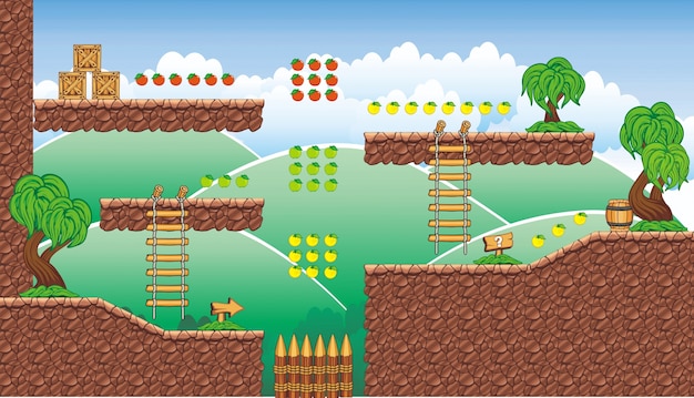 Vibrant Platformer Game Landscape with Ladders and Collectibles | Jiffy ...
