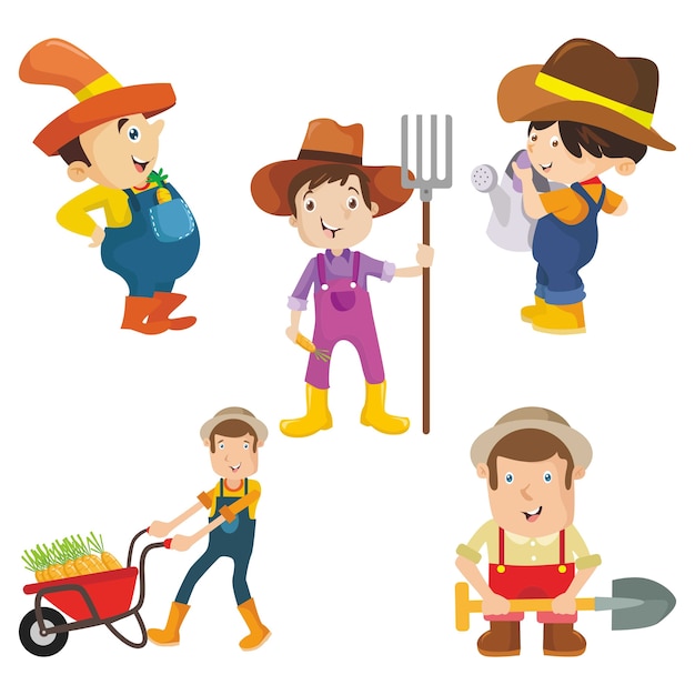 Playful Farming Kids Characters Illustration Collection | Jiffy Designs