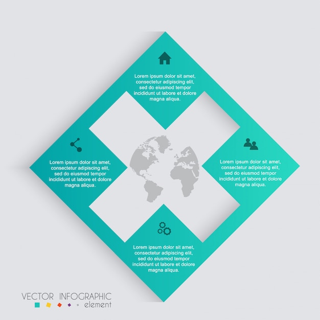 Vibrant Geometric World Map with Informative Icons | Jiffy Designs