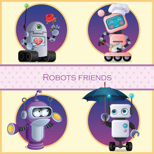 Robots Friend, Four Cartoon Character. Robots As Humans | Jiffy Designs