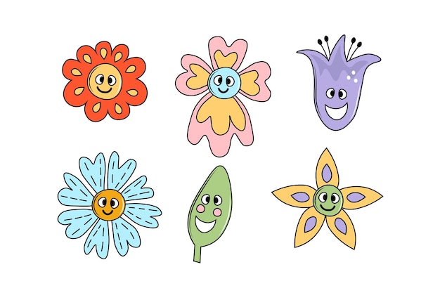 Cheerful Cartoon Flowers with Smiling Faces and Whimsical Designs ...