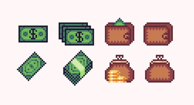 Retro Pixel Art Depiction of Money and Wealth Symbols | Jiffy Designs