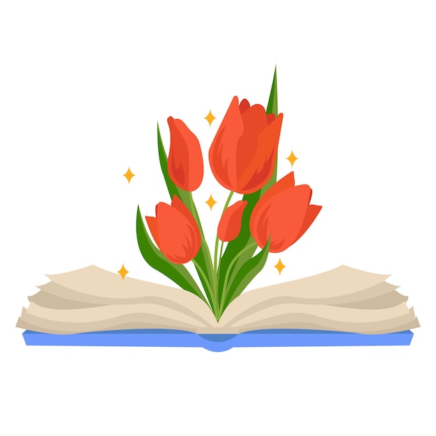 Vibrant Tulips Blooming from an Open Book Illustration | Jiffy Designs