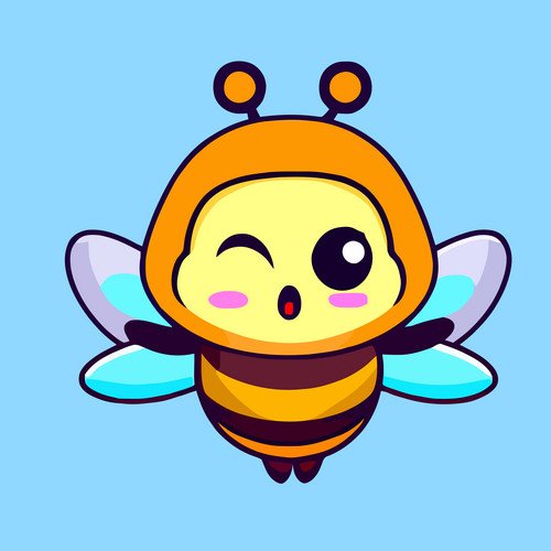 Cute Yellow Kawaii Bee Isolated On Clue Background. | Jiffy Designs