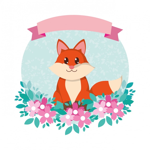 Cute Fox Illustration with Flowers and Banner Ribbon | Jiffy Designs
