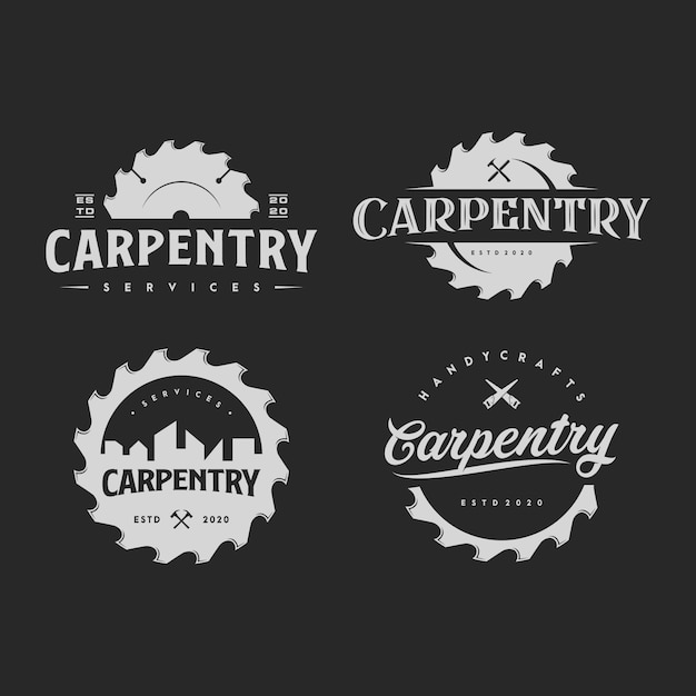 Vintage Woodworking Emblems with Saw Blade Silhouettes | Jiffy Designs