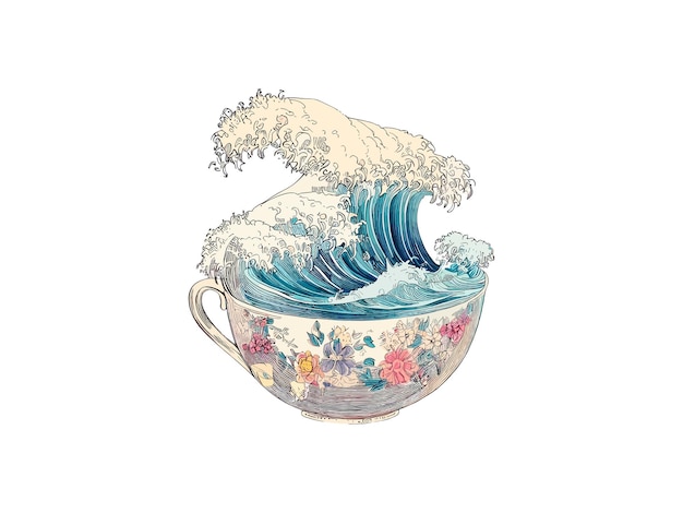 Whimsical Wave in a Floral Teacup: An Artistic Seascape | Jiffy Designs
