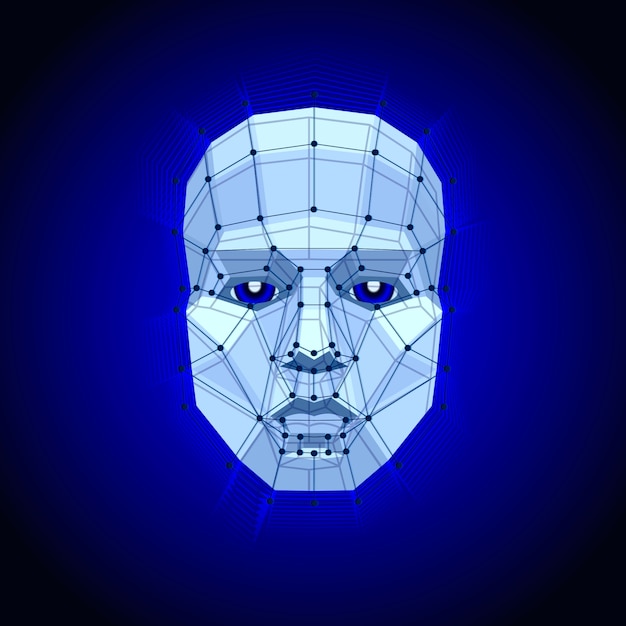 Geometric Mask in Shades of Blue with Glowing Eyes | Jiffy Designs