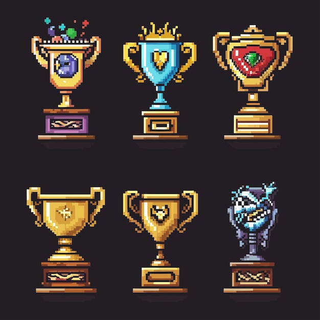 Vibrant Collection of Pixel Art Trophies and Awards | Jiffy Designs