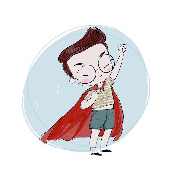 Whimsical Superhero Boy in Red Cape Strikes Heroic Pose | Jiffy Designs