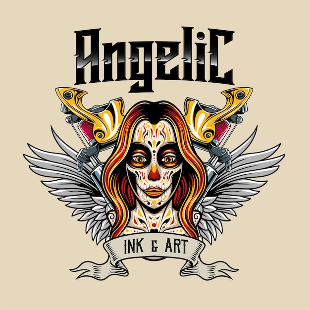 Vibrant Angelic Ink Art Portrait with Ornate Typography | Jiffy Designs