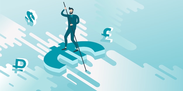 Businessman Navigating Currency Symbols in Turbulent Financial ...