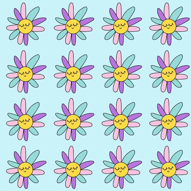 Vibrant Smiling Daisies Pattern with Cheerful Expressions | Jiffy Designs