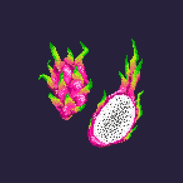 Vibrant Pixelated Dragon Fruit on Dark Background | Jiffy Designs