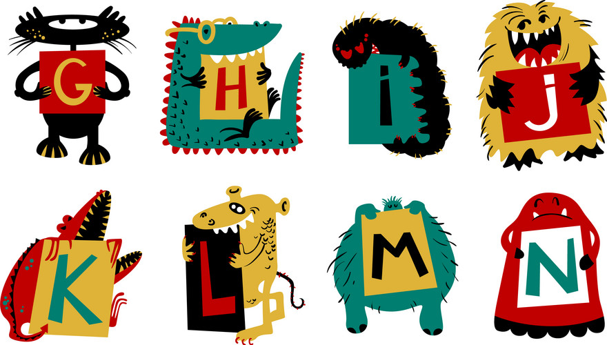 Kids Alphabet With Cute Colorful Monsters Or Insects. Funny Fictional ...
