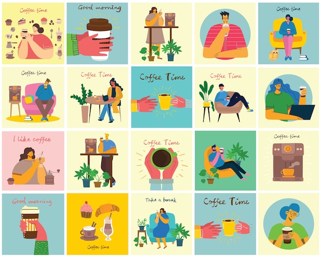 Vibrant Collection of Coffee-Inspired Illustrations Showcasing Diverse ...