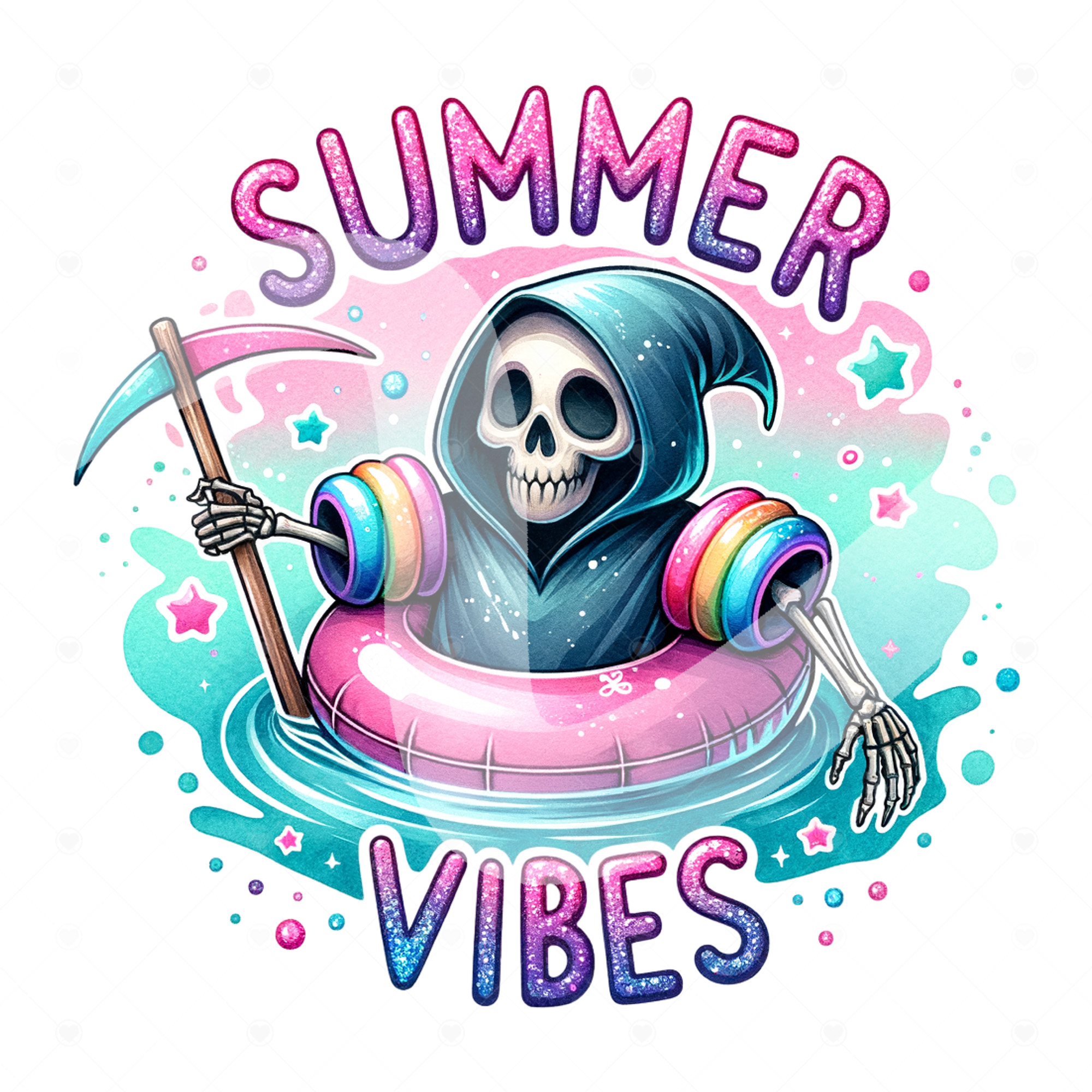 'Summer Vibes' Featuring a Playful Grim Reaper in Vibrant Beach Scene ...