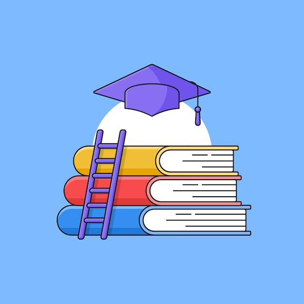 Colorful Graduation Cap Atop Stacked Books and Ladder | Jiffy Designs