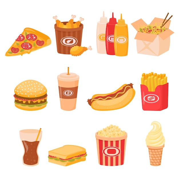 Vibrant Collection of Iconic Fast Food and Beverage Items | Jiffy Designs