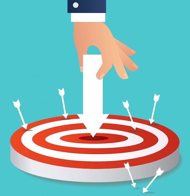 Hand Aiming Arrow at Bullseye Target with Darts Illustration | Jiffy ...