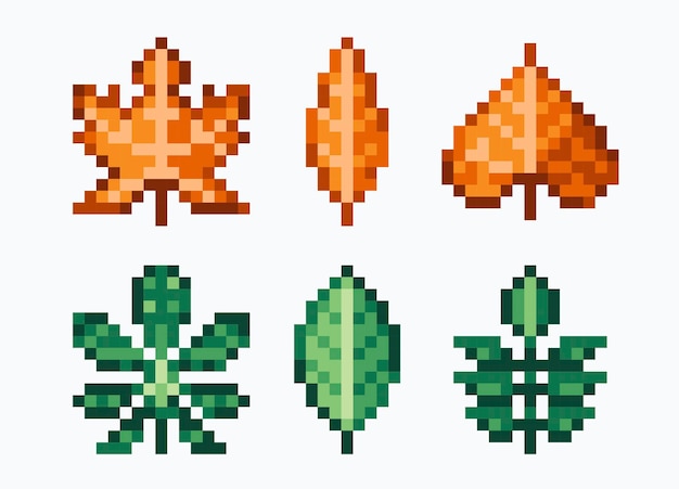Pixelated Autumn Leaves and Ferns Illustration Set | Jiffy Designs