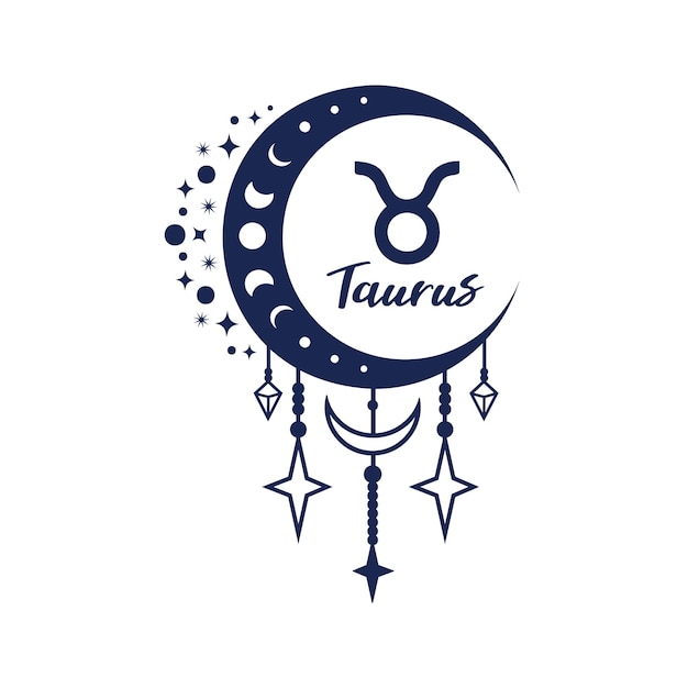 Celestial Taurus: Crescent Moon, Stars, and Zodiac Symbol | Jiffy Designs