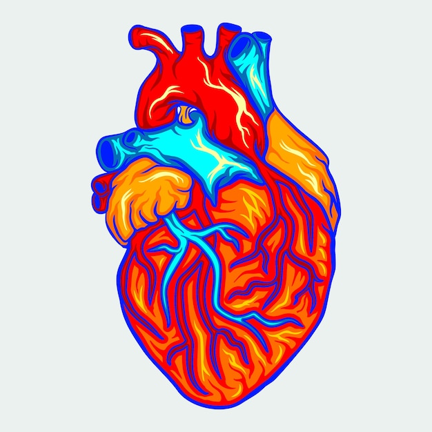 Vibrant Anatomical Heart Illustration with Bold Colors and Patterns ...