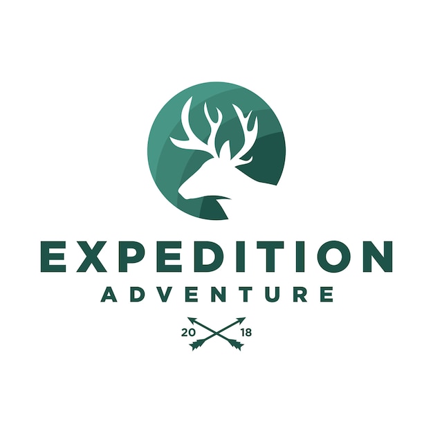 Expedition Adventure Logo with Deer Antlers and Mountain Silhouette ...