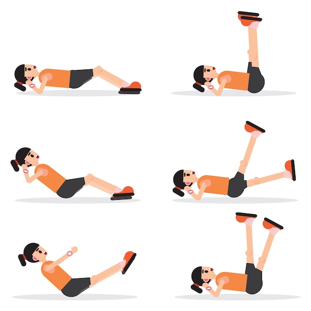 Illustrated Fitness Woman Performing Core and Abdominal Exercises ...