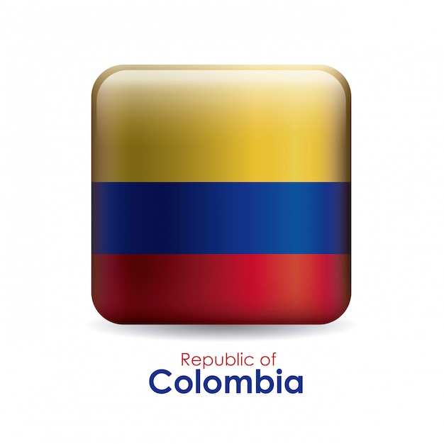 Glossy Colombia Flag Square Icon with Metallic Finish | Jiffy Designs
