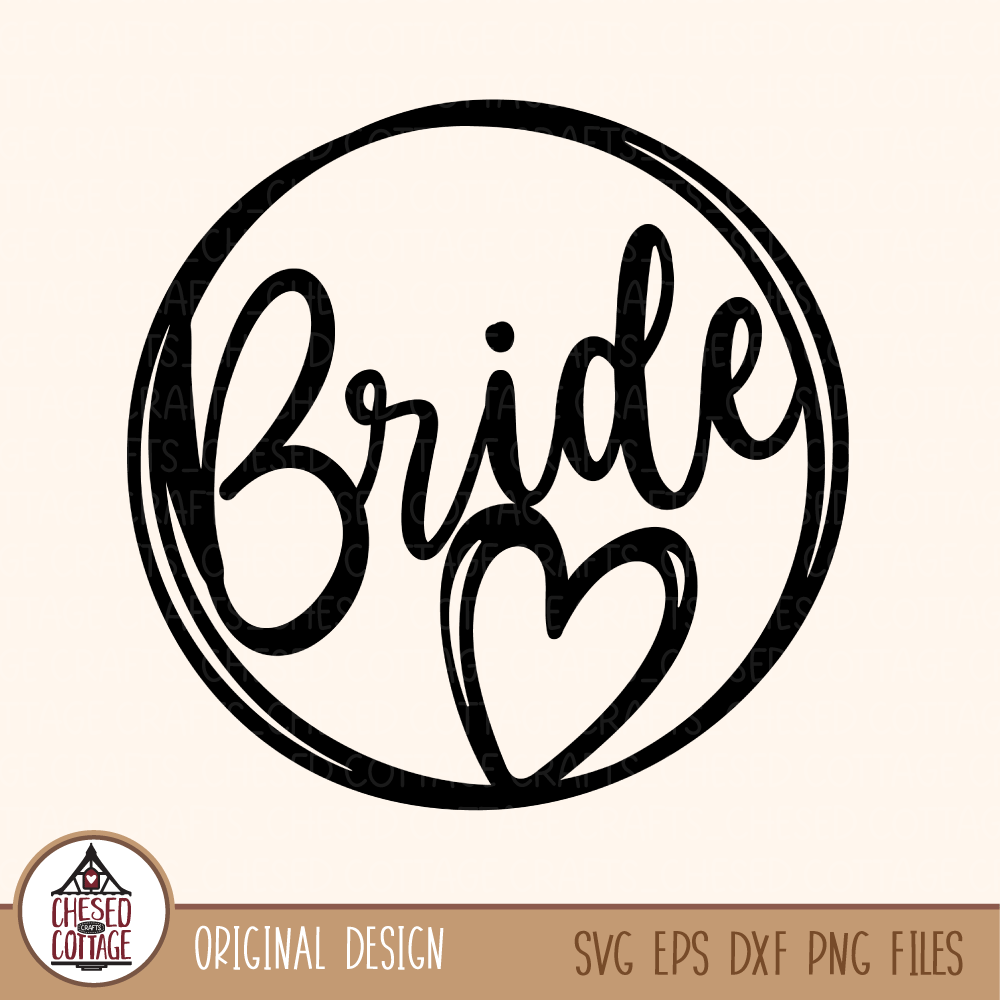 'Bride' Elegant Cursive Script with Heart in Circular Frame | Jiffy Designs