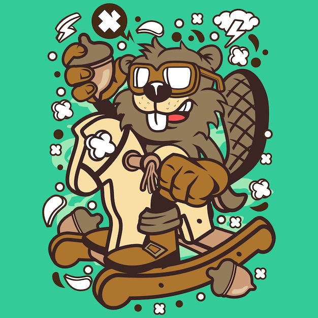 Adventurous Beaver Riding Skateboard Amidst Playful Doodles | Jiffy Designs