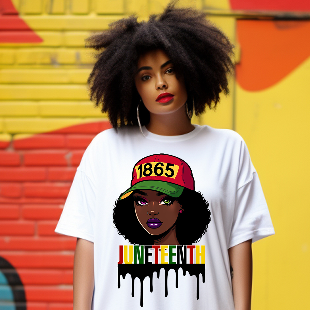 '1865' 'Juneteenth' Vibrant Portrait with Dripping Text and Bold Colors ...