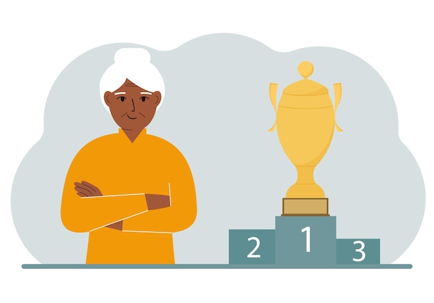 Victorious Athlete Proudly Stands on Podium with Trophy | Jiffy Designs