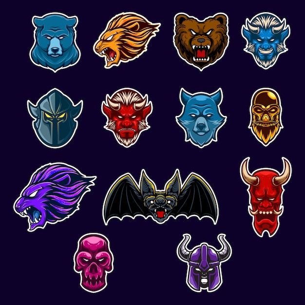 Fierce Mythical Creature Mascot Emblem Icons on Dark Background | Jiffy ...