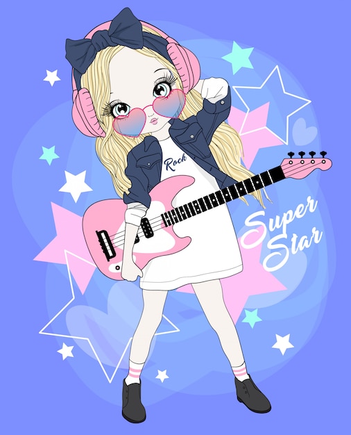 Vibrant Anime Girl Rocking Out with Electric Guitar | Jiffy Designs