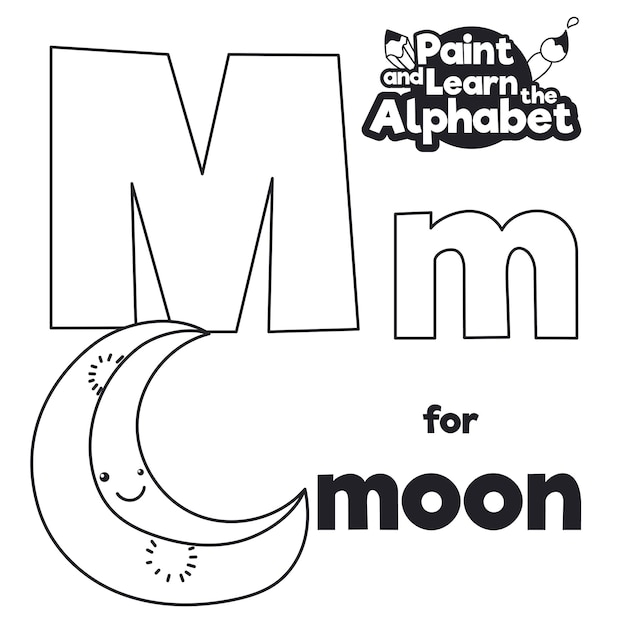 Whimsical Alphabet Letter M with Crescent Moon Illustration | Jiffy Designs