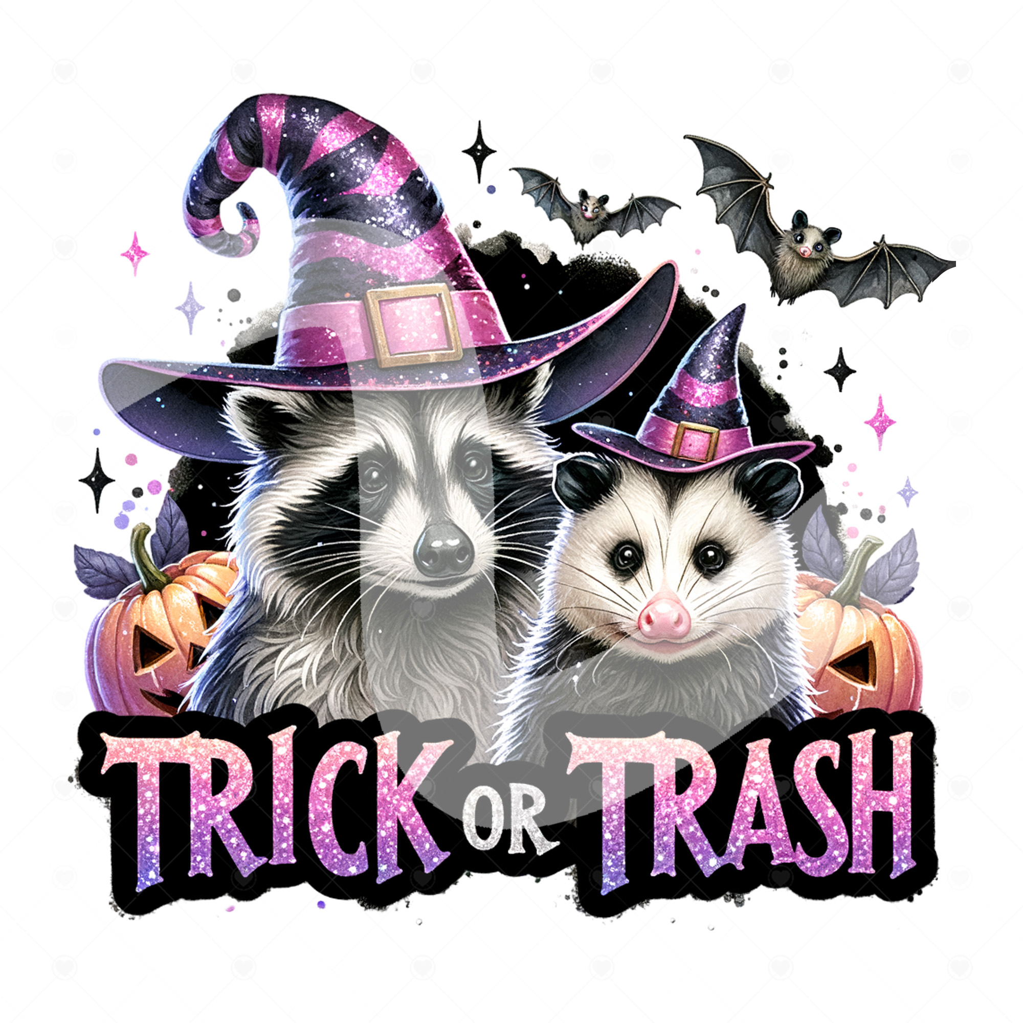 'Trick or Trash' Whimsical Halloween Critters in Vibrant Witch Hats ...